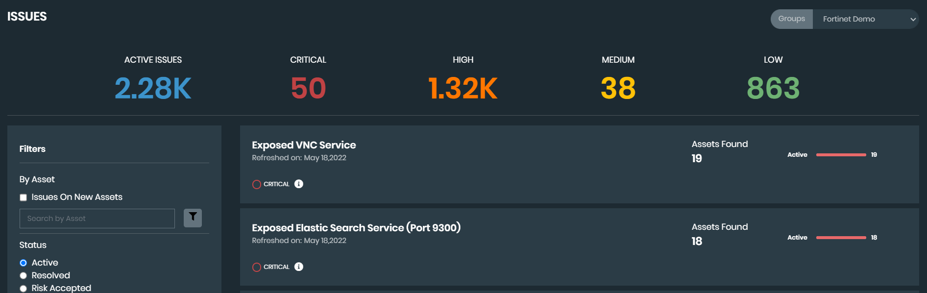 Viewing security issues | FortiRecon 24.4.a | Fortinet Document Library