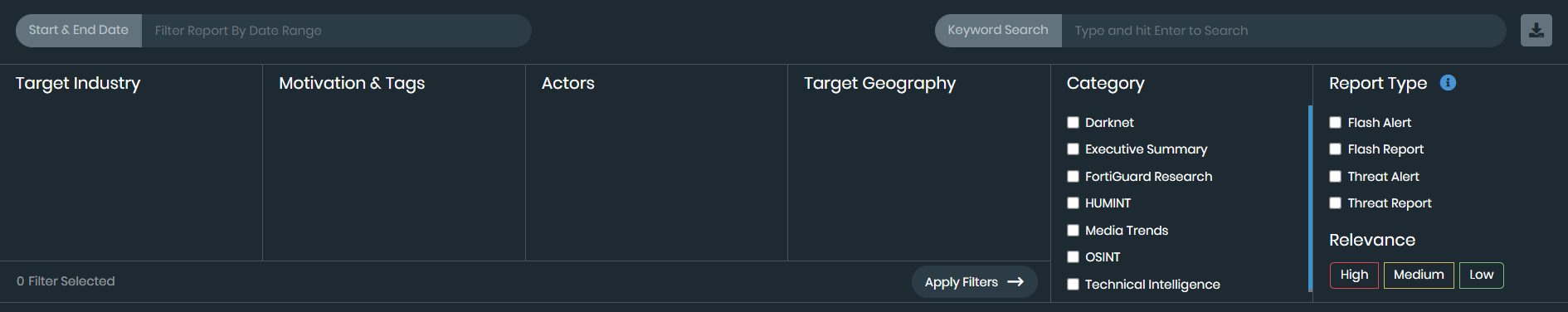 Filtering analyst reports | FortiRecon 24.4.a | Fortinet Document Library