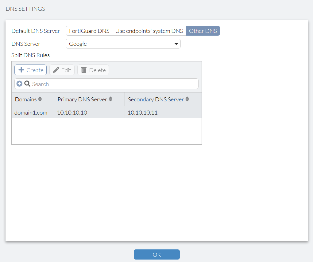 Split DNS Rules | FortiSASE 23.4.49 | Fortinet Document Library