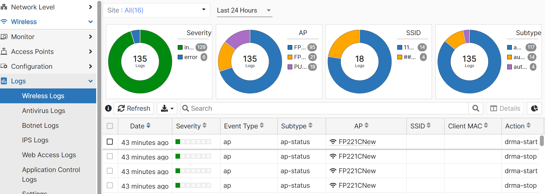 Displaying logs | FortiEdge Cloud 24.3.0 | Fortinet Document Library