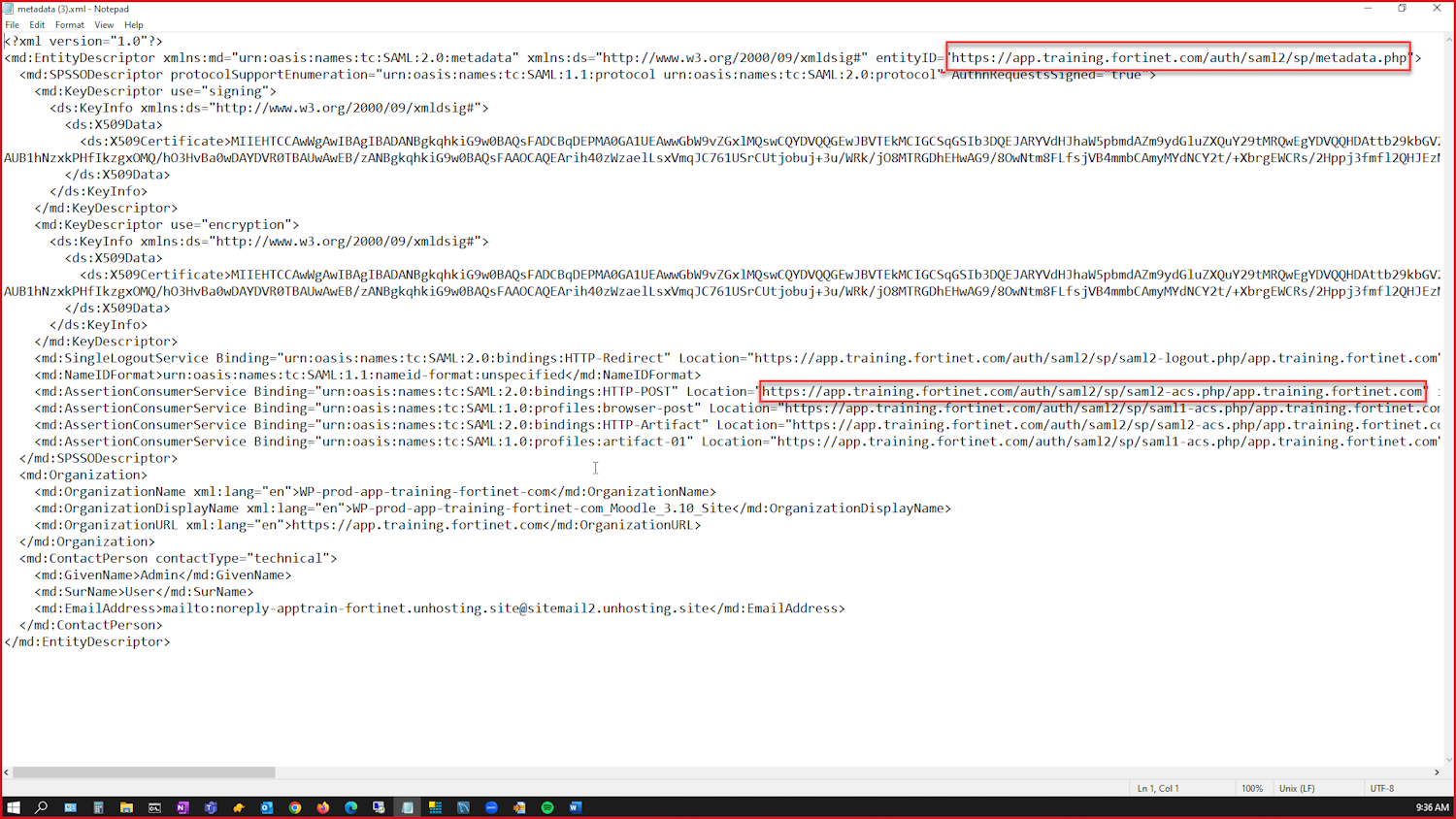 Authentication - Configuring SAML2 single sign on | Security Awareness and Training 23.3.1