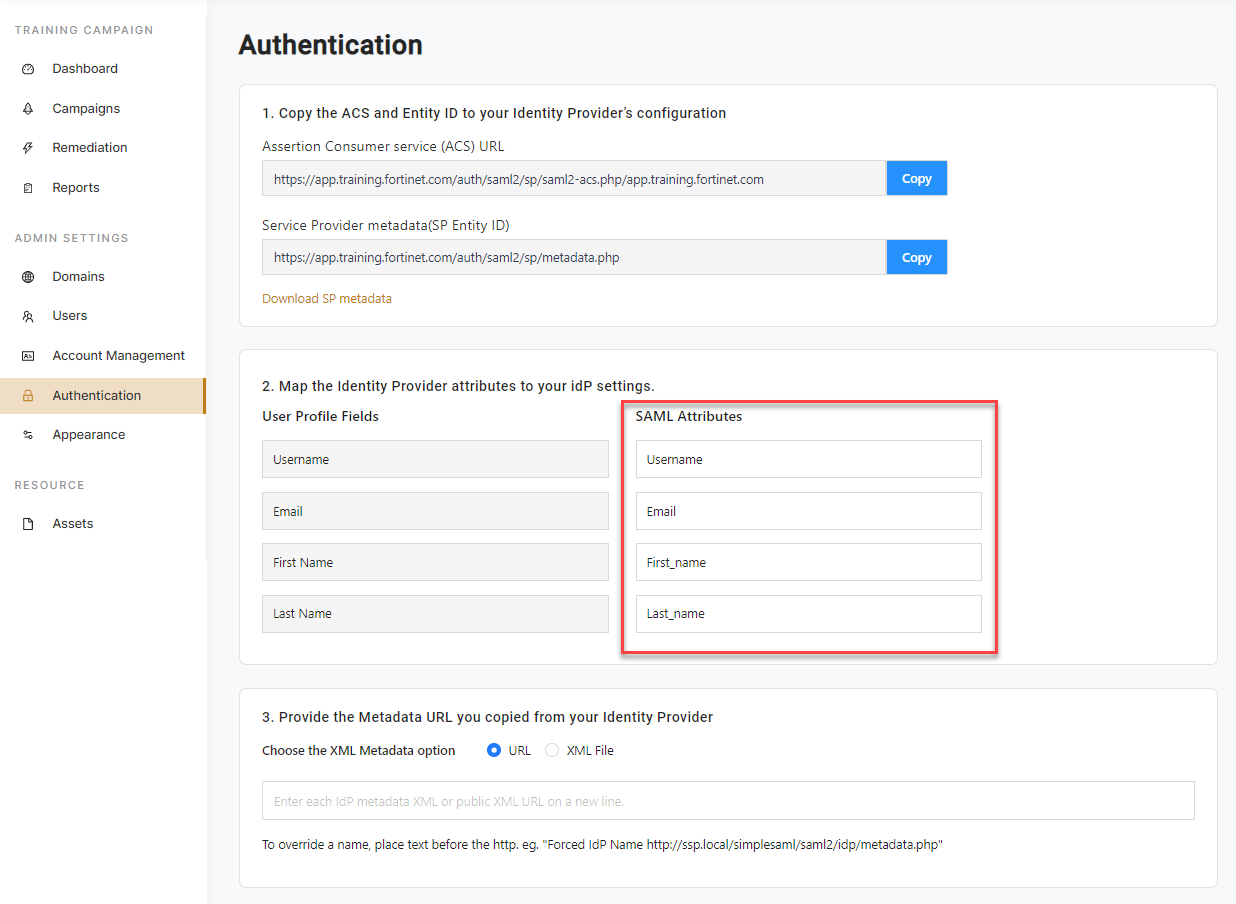 Authentication - Configuring SAML2 single sign on | Security Awareness and Training 23.3.1