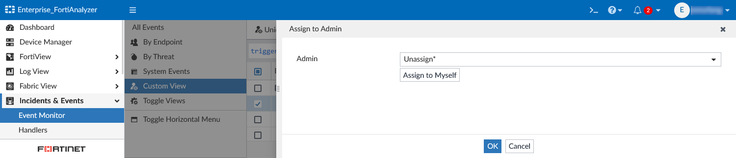 Assigning events | FortiAnalyzer 7.4.3 | Fortinet Document Library