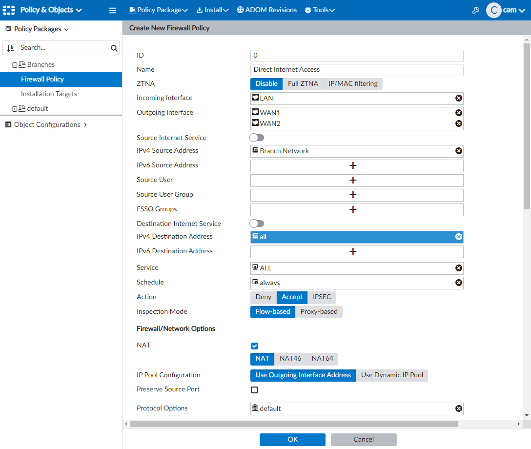 Creating policy packages and firewall policies | FortiManager 7.2.0 ...