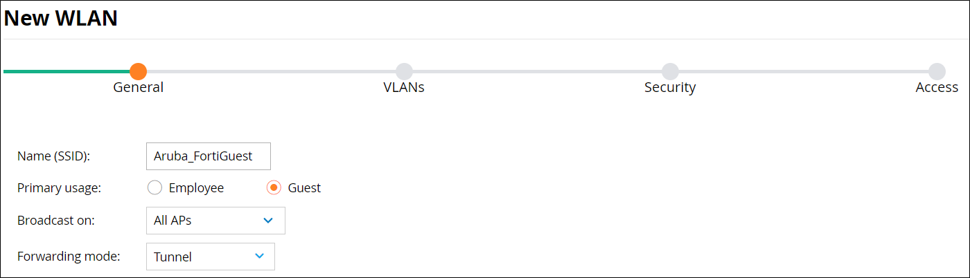 Creating a WLAN in Aruba Controller | FortiGuest 1.3.1 | Fortinet ...