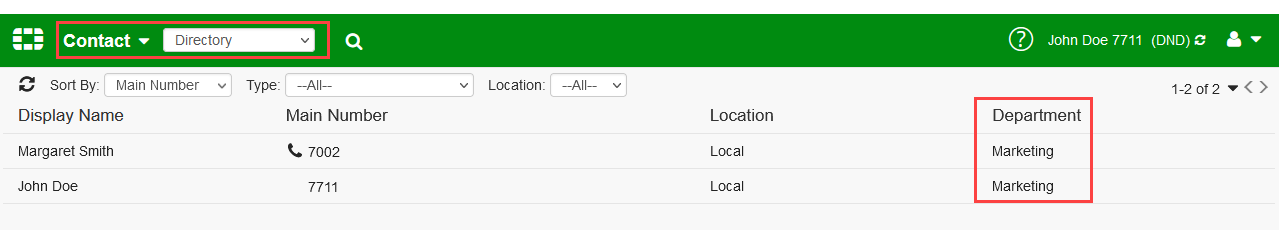 Filtering the phone directory by department | FortiVoice 7.2.0 ...