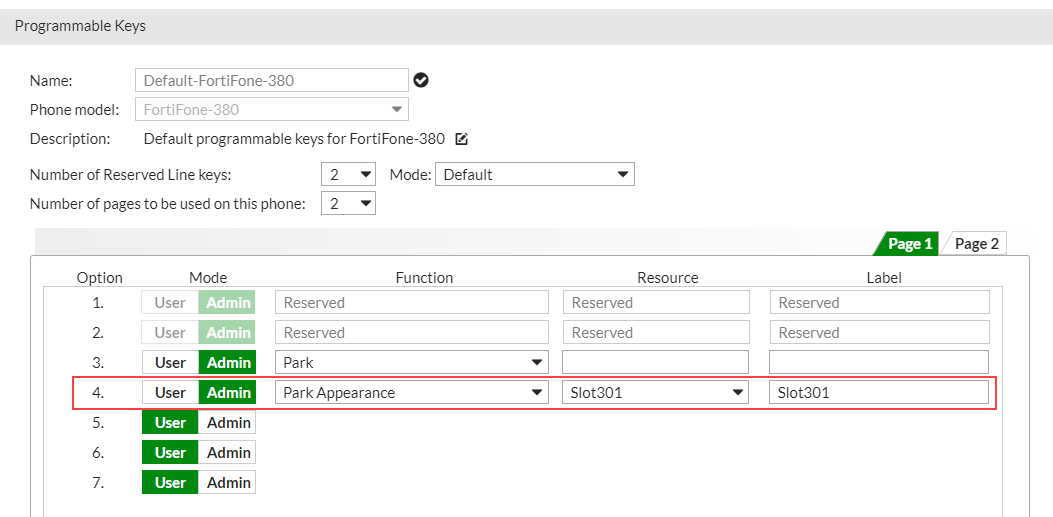 Configuring call parking on programmable phone keys | FortiVoice 7.2.0 ...