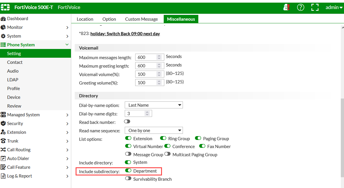 Filtering the phone directory by department | FortiVoice 7.2.0 ...