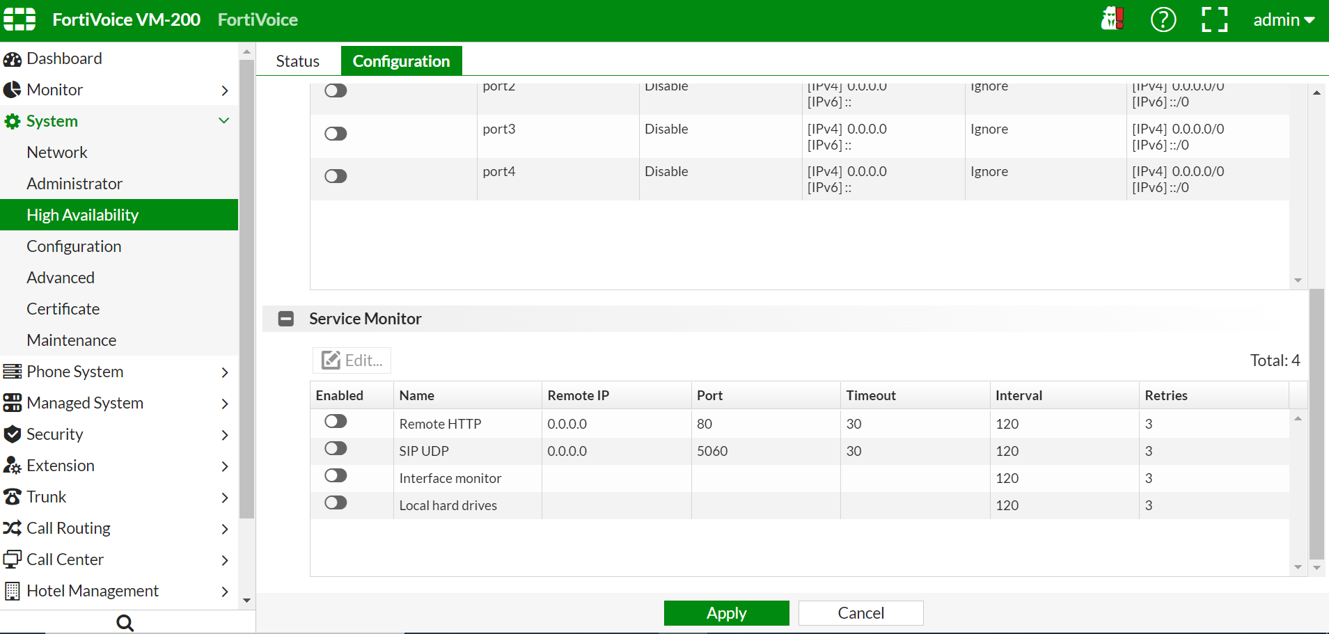 Configuring service-based failover | FortiVoice 7.2.0 | Fortinet Document Library