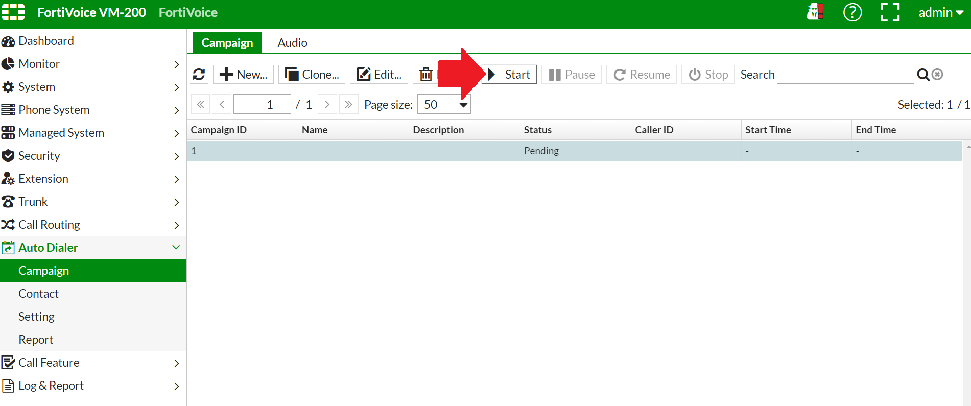 Starting an auto dialer campaign | FortiVoice 7.2.0 | Fortinet Document ...