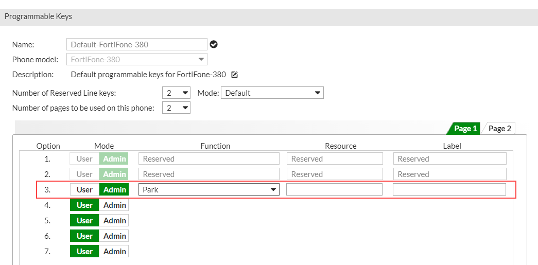 Configuring call parking on programmable phone keys | FortiVoice 7.2.0 ...