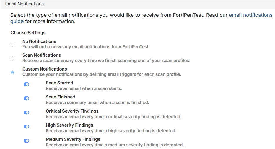 Email Notification | FortiDAST 23.1.a