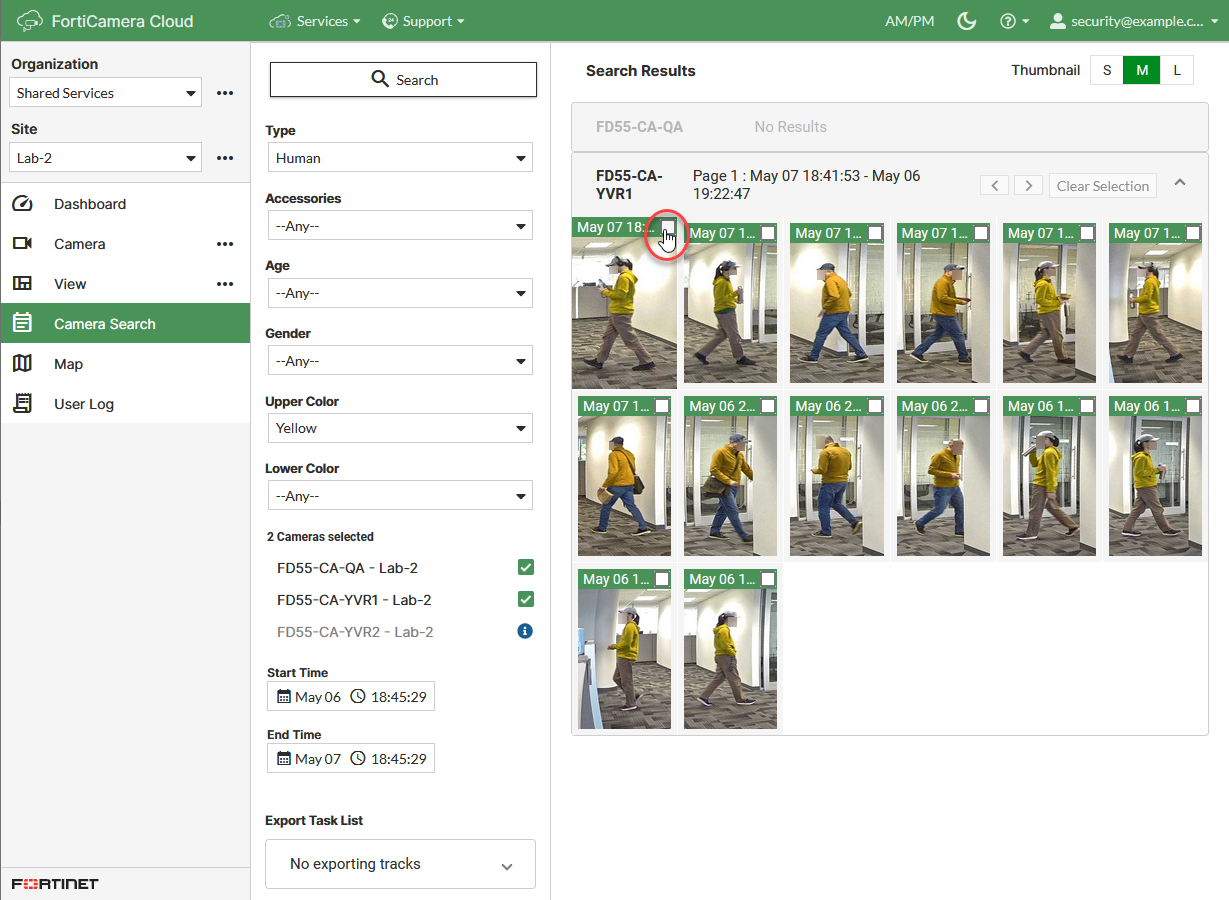 Visual search | FortiCamera Cloud 24.2.0 | Fortinet Document Library