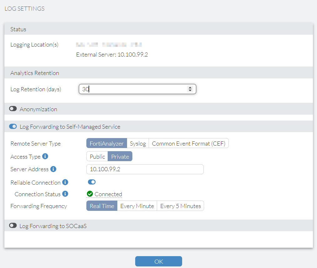 Example: Forwarding logs to an on-premise FortiAnalyzer in an SPA hub network | FortiSASE ...