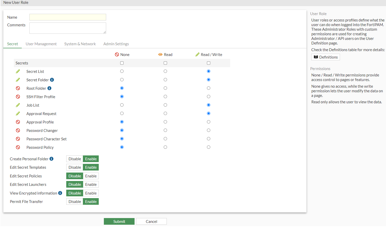 Role | FortiPAM 1.1.1