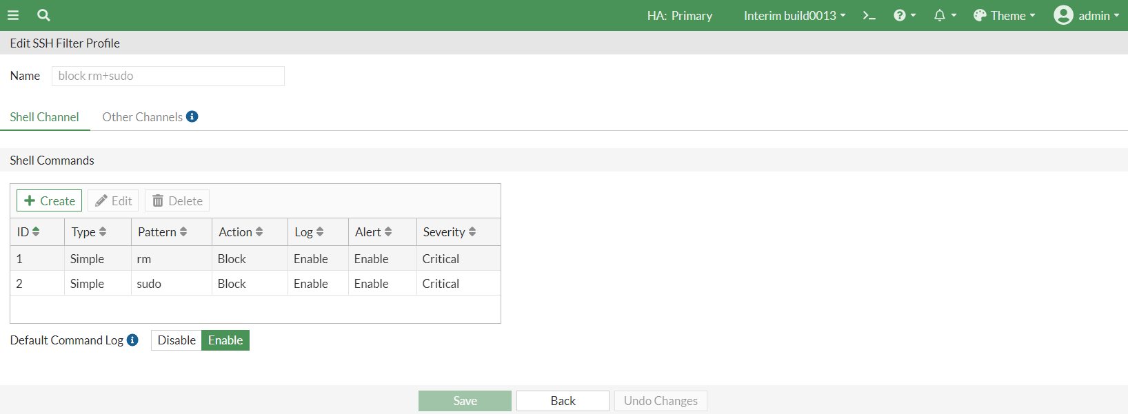 Example SSH filter profiles example | FortiPAM 1.1.1