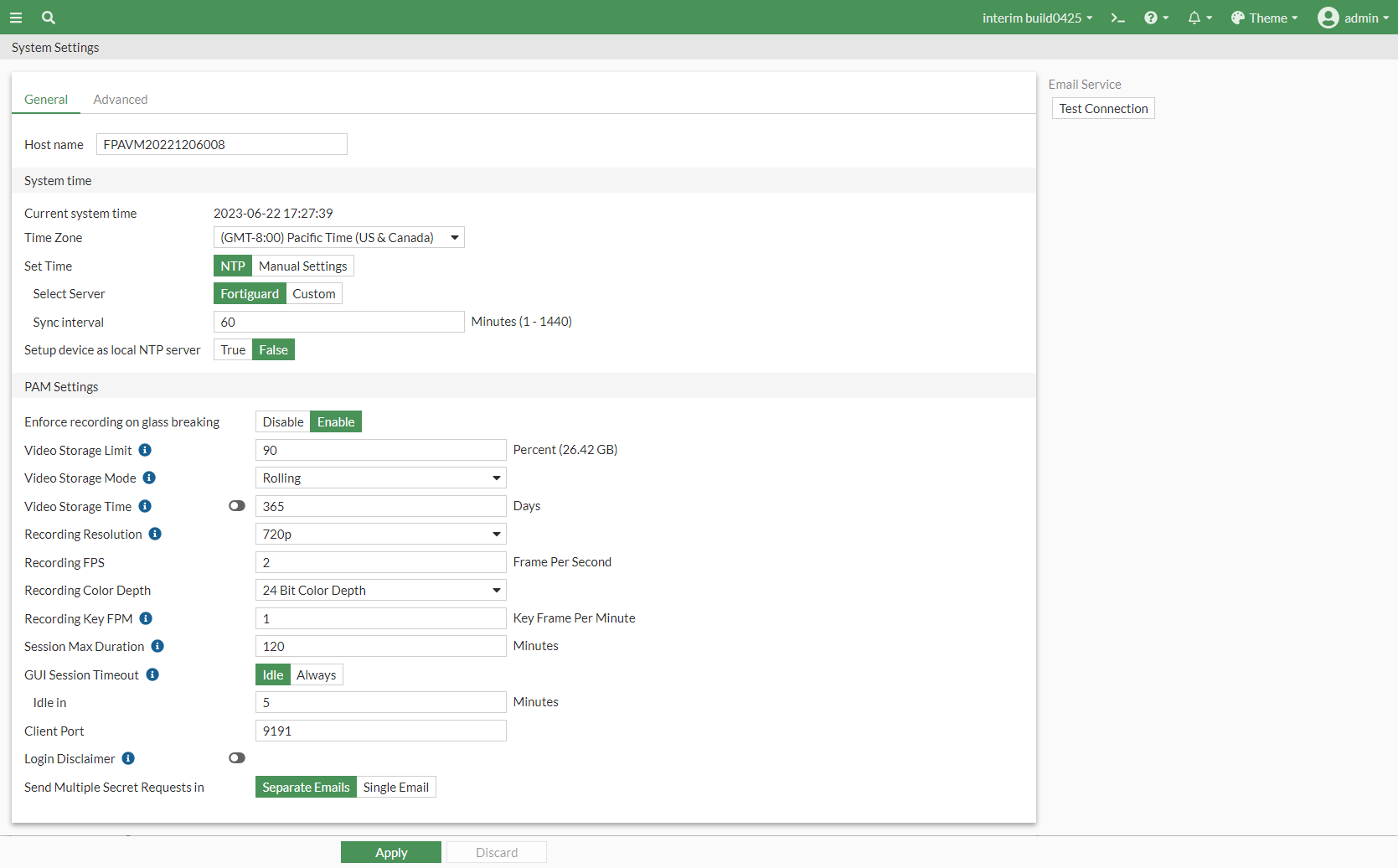 Settings | FortiPAM 1.1.1