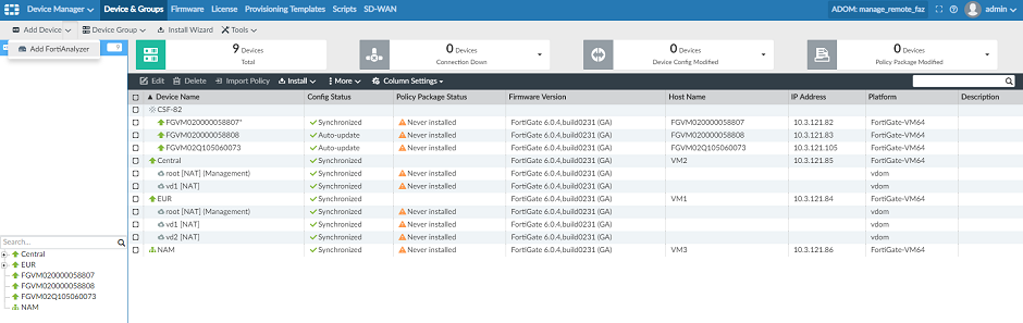 Adding FortiAnalyzer to FortiManager | FortiManager 6.2.0 | Fortinet ...