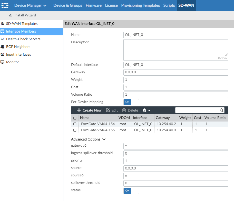 Configuring branch interfaces | FortiManager 6.2.0