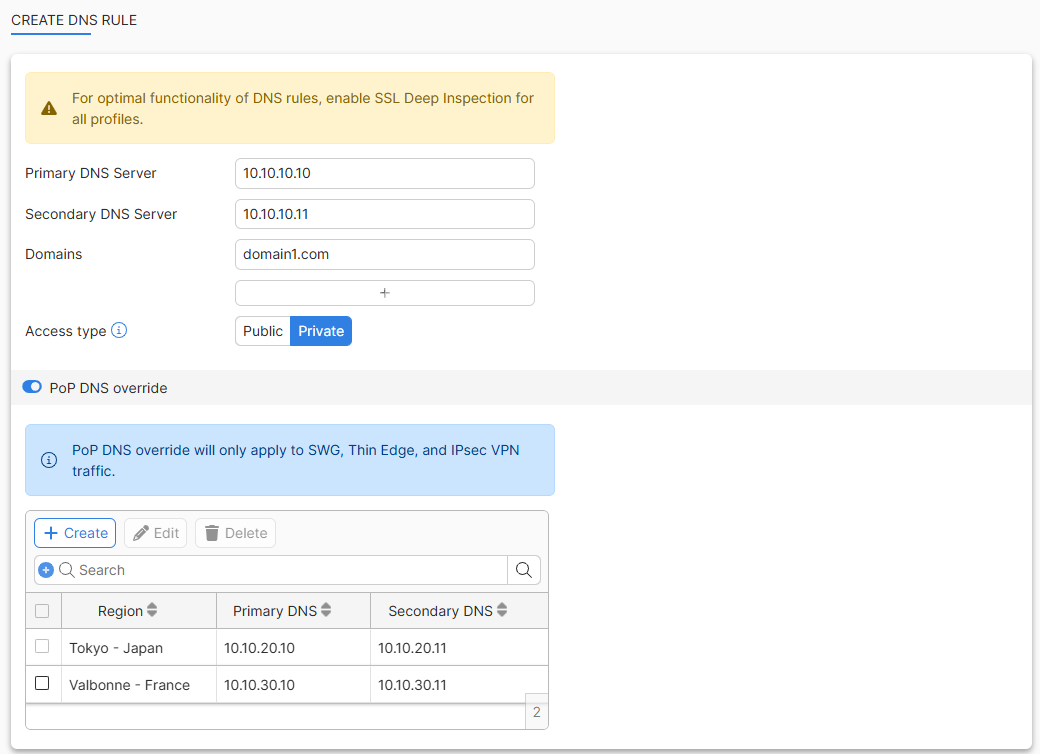 Split DNS rules | FortiSASE | Fortinet Document Library