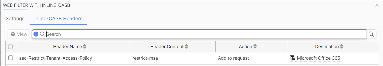 Creating and applying a new CASB profile to Web Filter profile ...