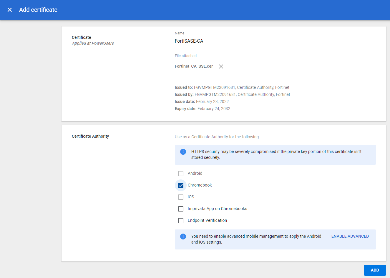 Installing a certificate for deep inspection mode | FortiSASE ...