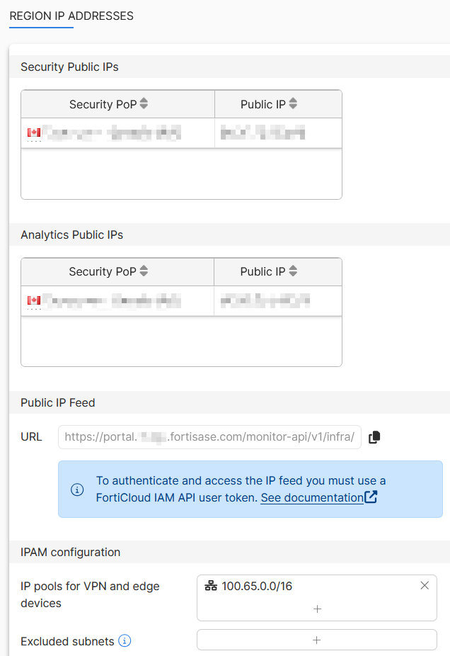 Region IP addresses | FortiSASE | Fortinet Document Library