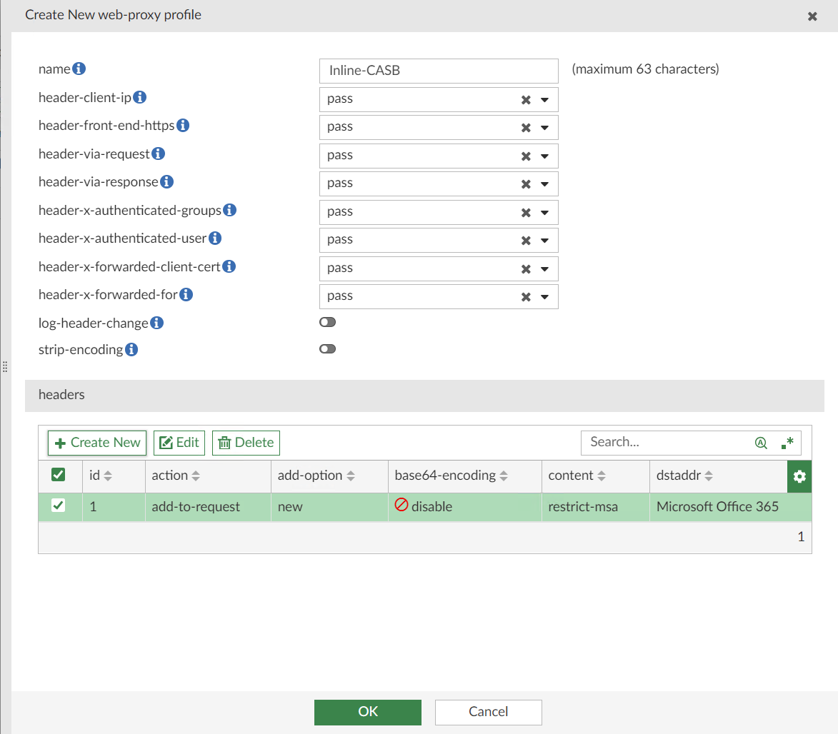 Creating and applying a new CASB profile to Web Filter profile ...