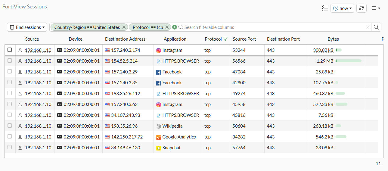 FortiView Sessions | FortiGate / FortiOS 7.6.4 | Fortinet Document Library