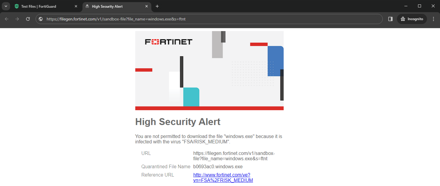 Testing an antivirus profile | FortiGate / FortiOS 7.6.4 | Fortinet ...