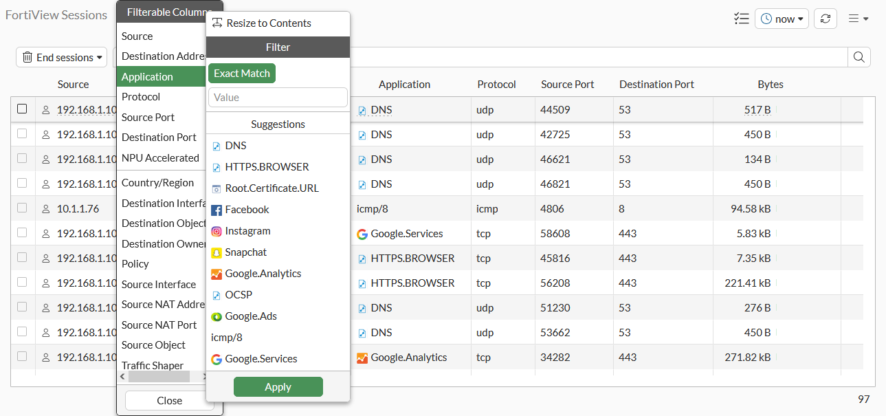 FortiView Sessions | FortiGate / FortiOS 7.6.4 | Fortinet Document Library