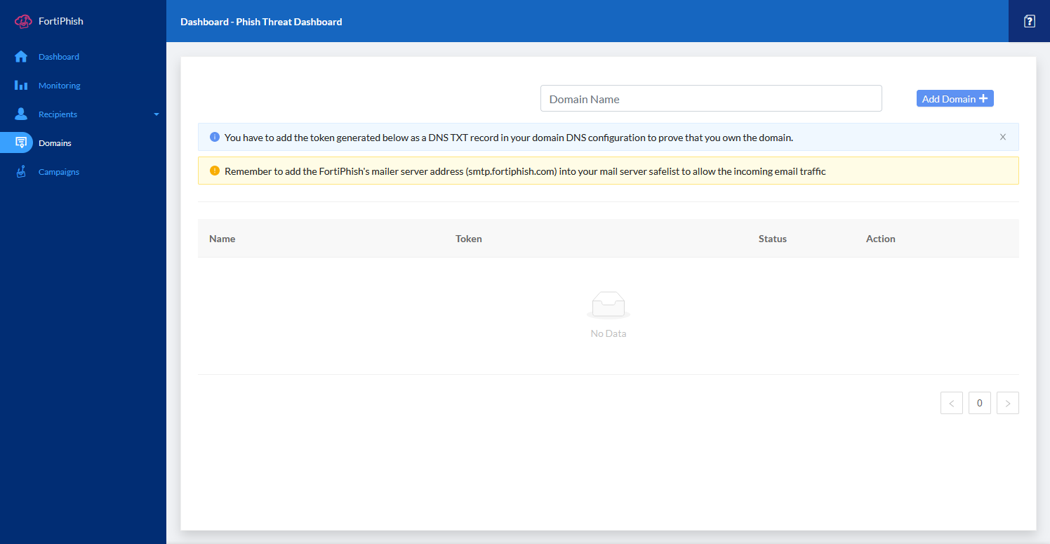 Adding domains | FortiPhish 23.3.0 | Fortinet Document Library