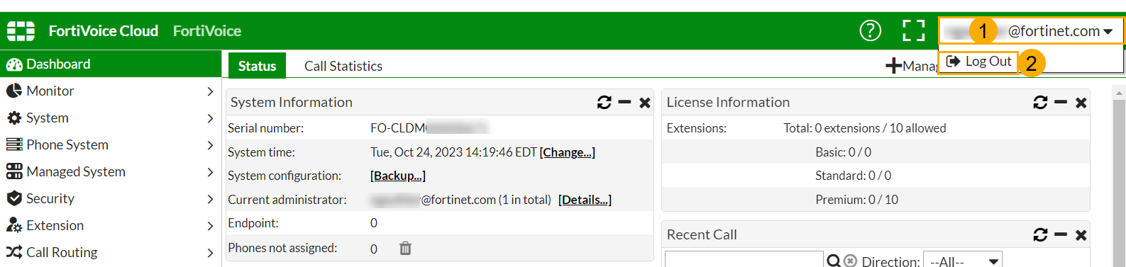 Logging out of the FortiVoice Cloud admin portal | FortiVoice Cloud ...
