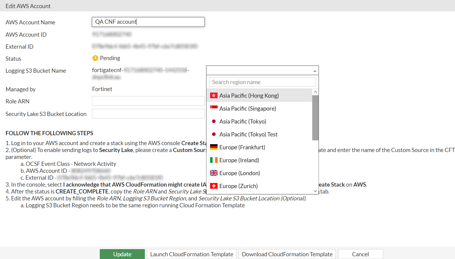 Customize S3 target region for logs 24.1.b | FortiGate CNF | Fortinet Document Library