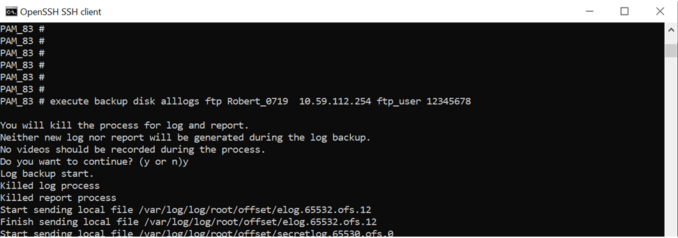 Backing up logs to the FTP server | FortiPAM 1.7.0 | Fortinet Document Library