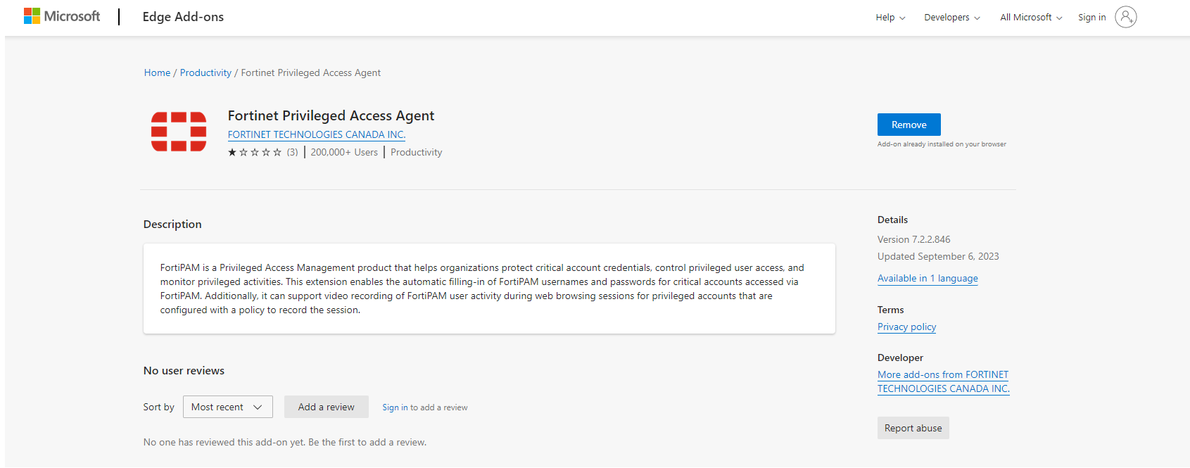 Installing Fortinet Privileged Access Agent web extension on Chrome ...