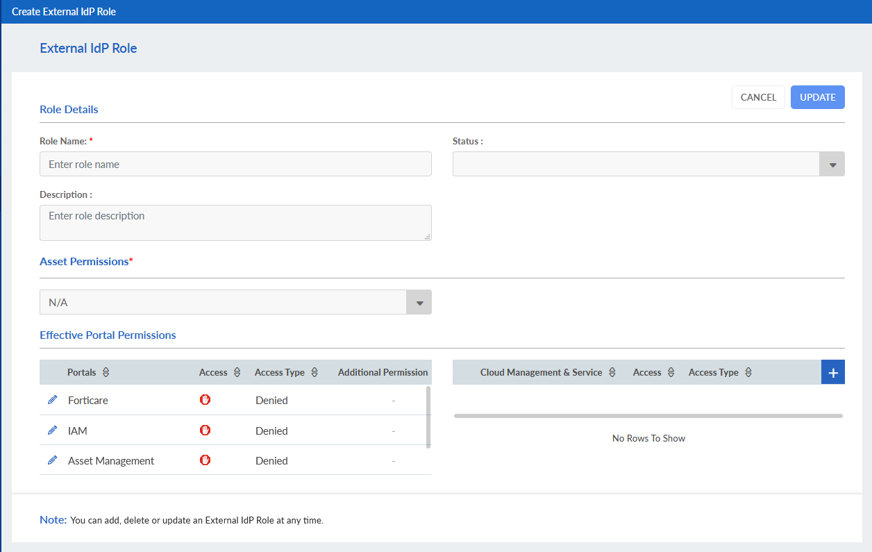 Managing External IdP roles in FortiCloud IAM | FortiWeb Cloud 21.2.0
