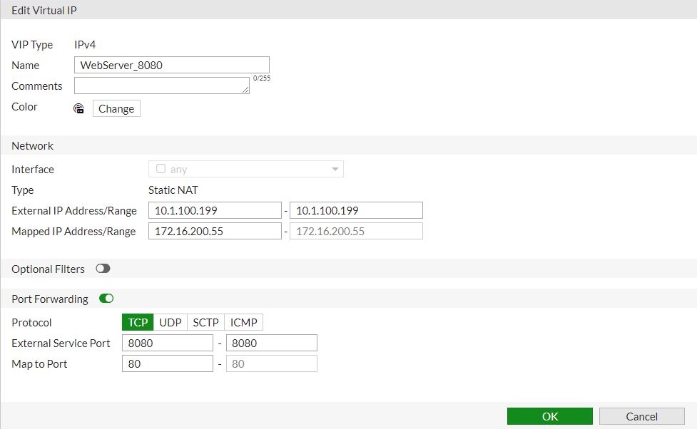 Virtual IPs with port forwarding | FortiGate / FortiOS 6.2.16 | Fortinet Document Library