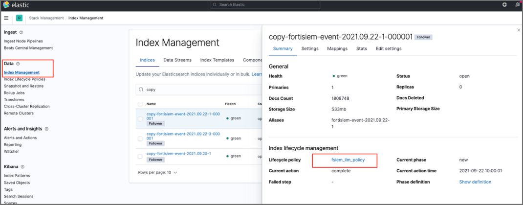 Disaster Recovery Procedures - Elasticsearch | FortiSIEM 6.3.3 | Fortinet Documentation Library