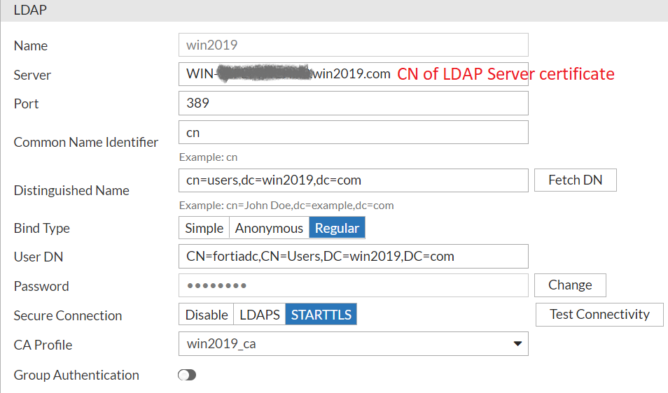 Using an LDAP authentication server | FortiADC 7.4.4 | Fortinet Document Library