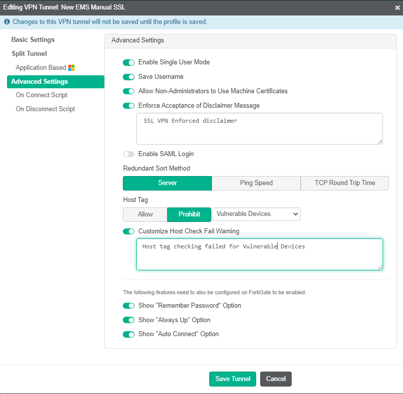 Configuring a profile to allow or block endpoint from VPN tunnel ...