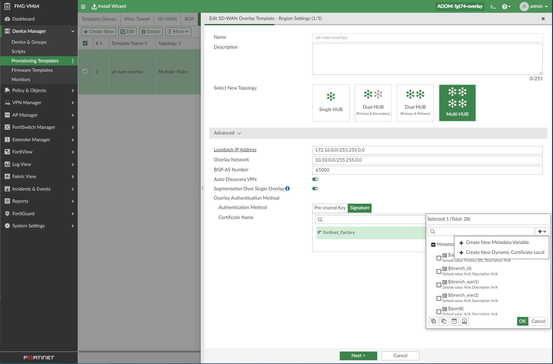 Certificate/Certificate Template integrated to the SD-WAN Overlay ...