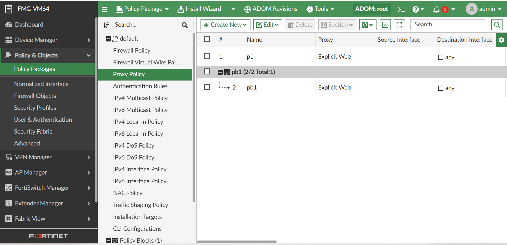 Proxy Policies are supported under Policy Blocks | FortiManager 7.6.0 ...