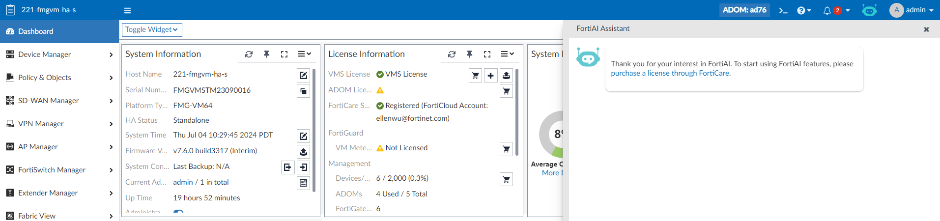 FortiAI license enforces usage for 3 local administrators ...