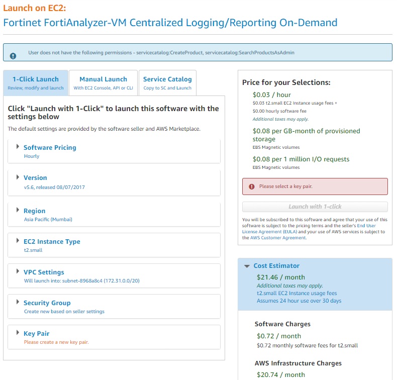 Deploying FortiAnalyzer-VM using 1-Click Launch | FortiAnalyzer Public ...