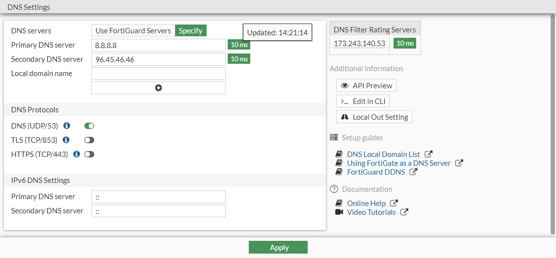 DNS latency information | FortiGate / FortiOS 7.0.17 | Fortinet Document Library