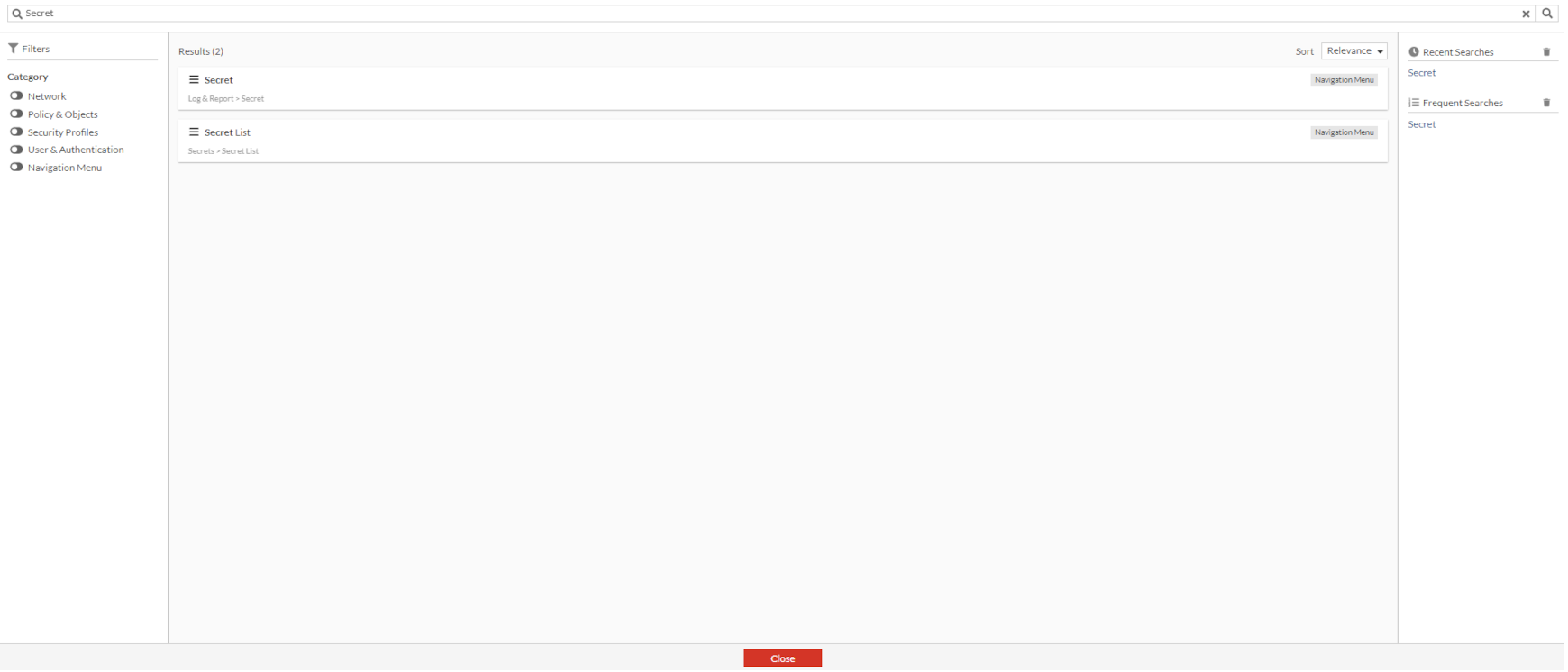 GUI based global search | FortiSRA 1.5.0 | Fortinet Document Library