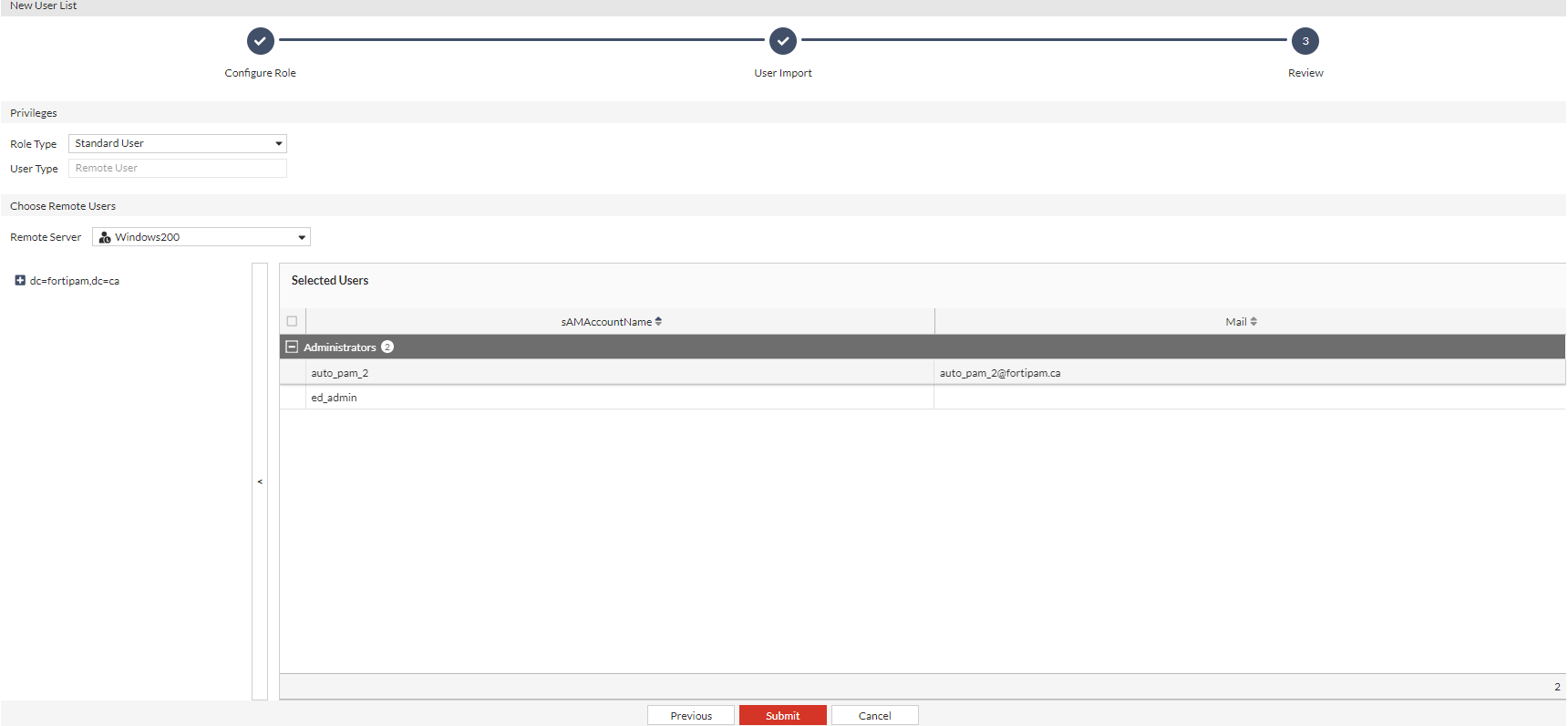Importing LDAP users | FortiSRA 1.5.0 | Fortinet Document Library