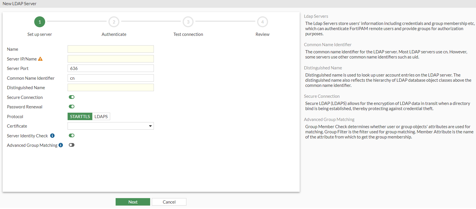 LDAP servers | FortiSRA 1.5.0 | Fortinet Document Library
