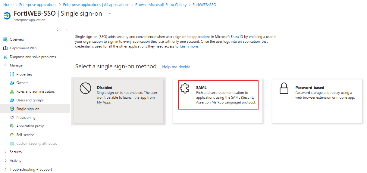 Single Sign On with Azure | FortiWeb 7.6.4 | Fortinet Document Library